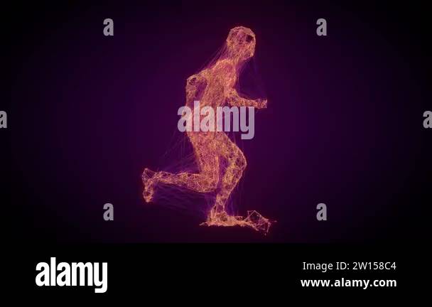 Seamless loop animation of a running man from particles and lines. 3d ...