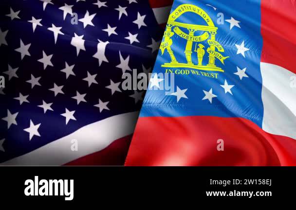 Georgia State flag waving. National 3d United States flag waving. U.S ...