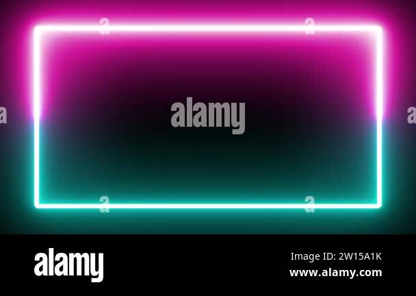 Flickering neon rectangle frame sign isolated black background ...