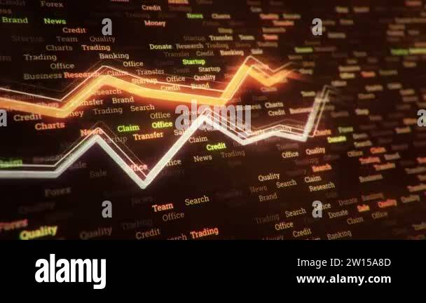 Abstract background with animation of growing charts and flowing ...