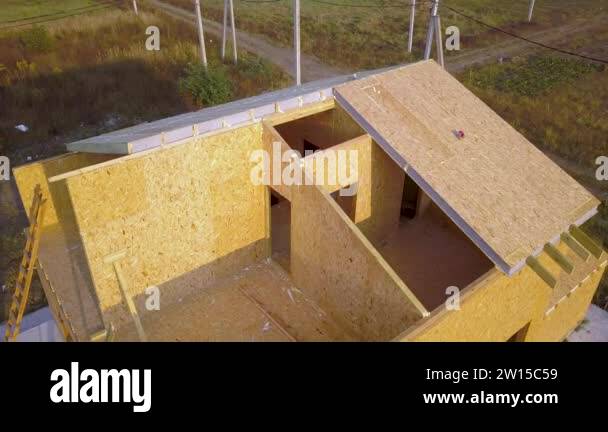 Construction of new and modern modular house. Walls made from composite ...