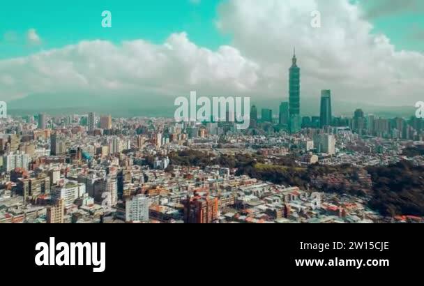 Aerial panorama over Downtown Taipei, capital city of Taiwan with view ...