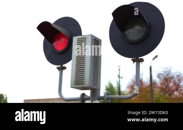 A rail road signal with one red light on white. Railway Traffic Signal ...