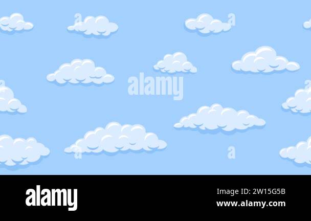 Cartoon clouds floating in the blue sky. Background seamless looping ...