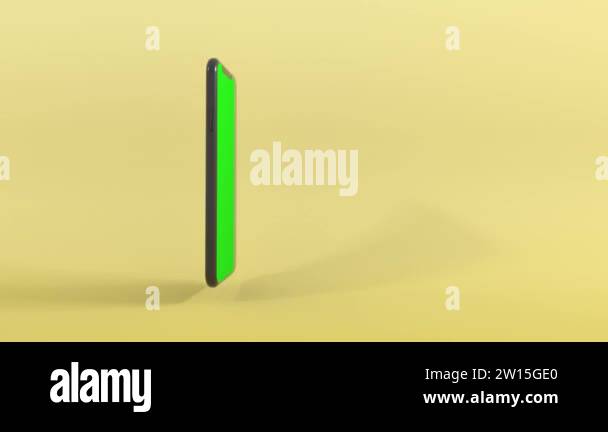 3D realistic computer render mobile phone with green screen rotate from ...