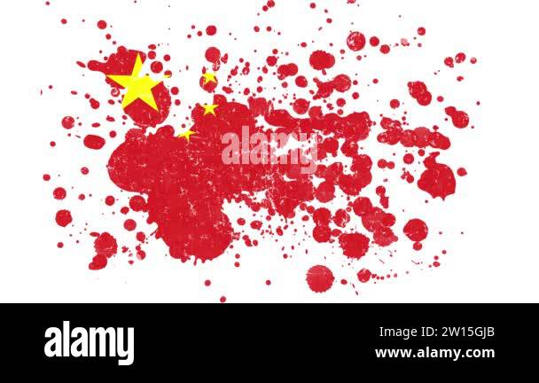China Flag Reveal With Paint Brush Splatter Mask/ 4k animation of a ...
