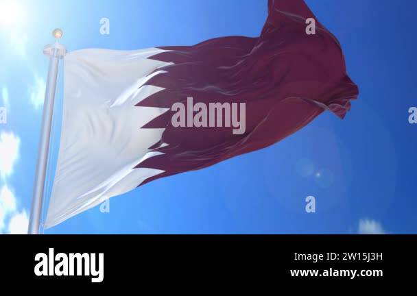Qatar animated flag in the wind with blue sky in the background, green ...
