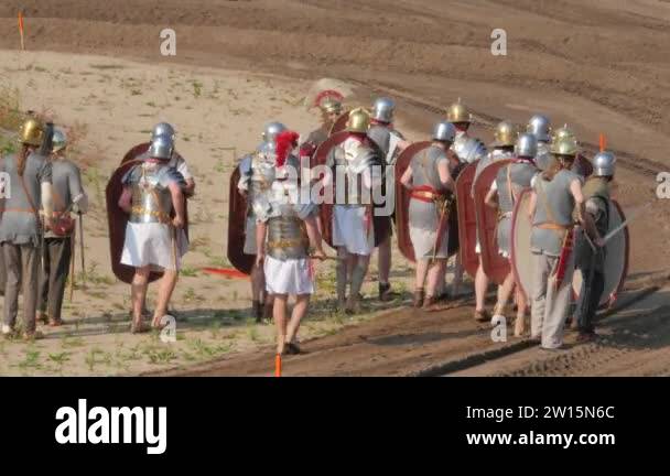 Men dress as roman soldier during a roman army reenactment show Stock ...