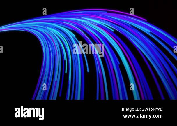 Curved stream of multicolored lines on black background. Animation ...