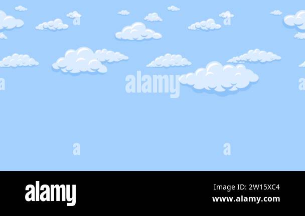 Cartoon clouds floating in the blue sky. Background seamless looping ...