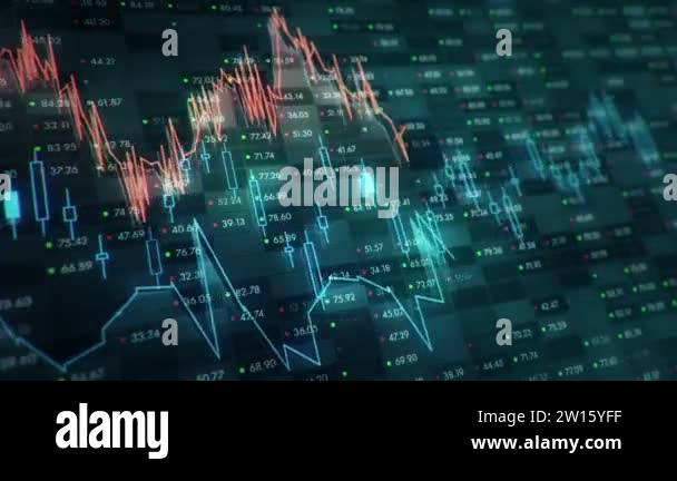 Abstract background with animation of growing charts and flowing ...