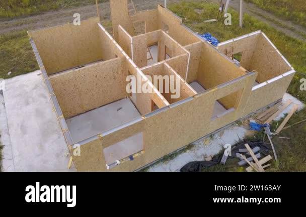 Construction of new and modern modular house. Walls made from composite ...