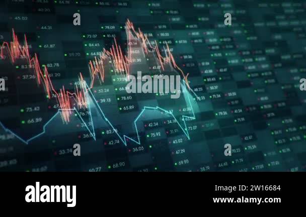 Abstract background with animation of growing charts and flowing ...