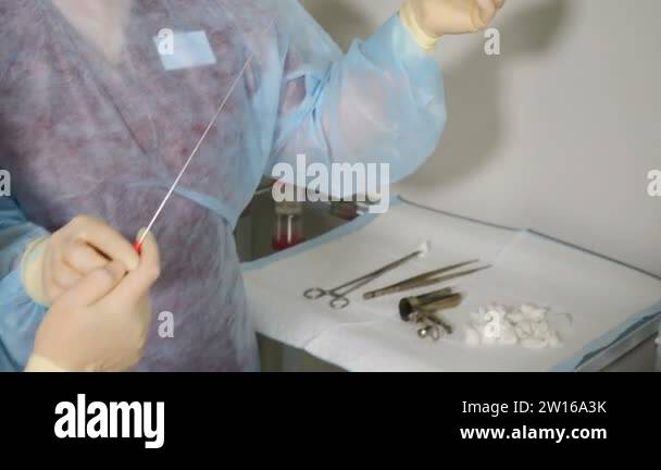 Gynecological surgery, Close-up shot of gynecologist performing ...