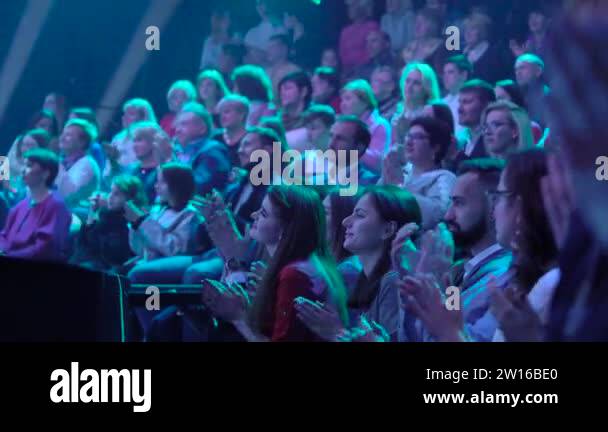 People viewers in a TV studio while recording a TV show Stock Video ...