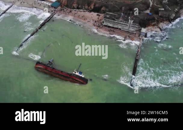 Odessa, Ukraine, November 22, 2019: Shipwreck. The ship crashed near ...