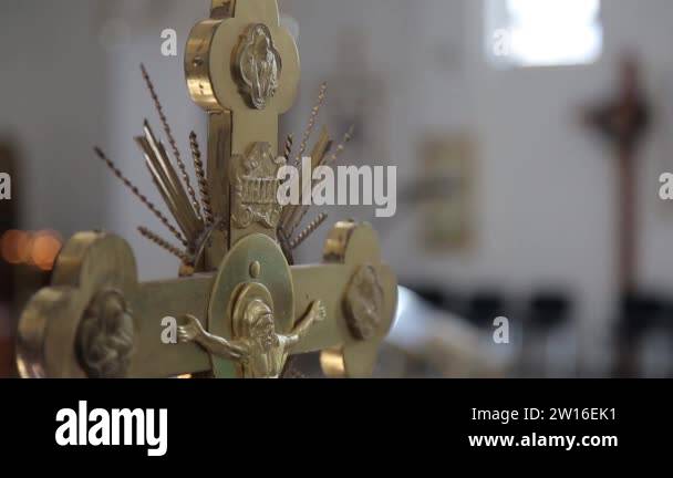 Orthodox cross with Jesus Christ crucifixion in church Stock Video ...