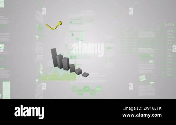Animation of a grey block graph and green arrow showing growth on a ...