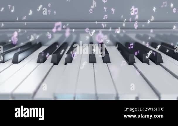 Background with animation of play on piano with pushing piano keys and ...