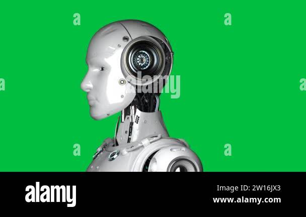 3d rendering artificial Intelligence robot on green screen background ...