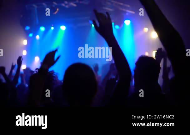 Crowd people at music concert . Cheering crowd takes pictures on a ...