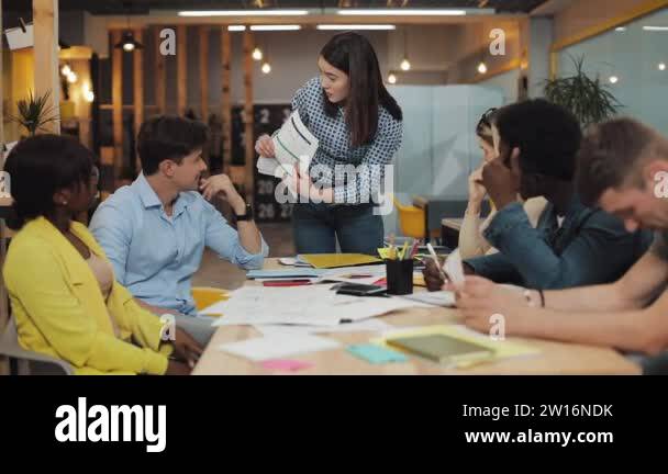 Angry business woman screaming at colleagues during office meeting ...