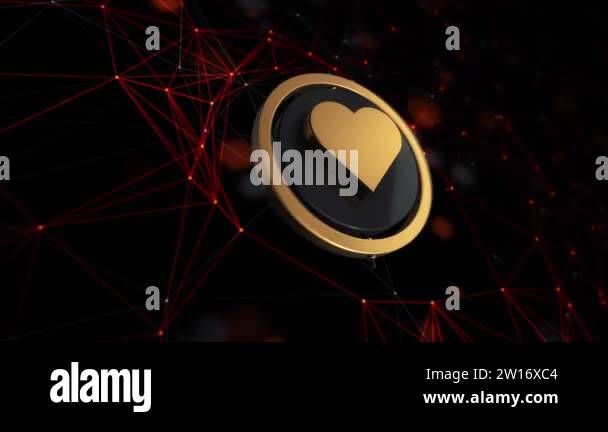 3d animation footage of heart icon with rotating circle on technology ...