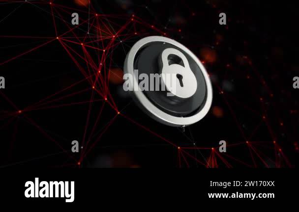 3d animation footage of lock icon with rotating circle on technology ...