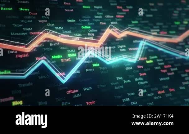 Abstract background with animation of growing charts and flowing ...