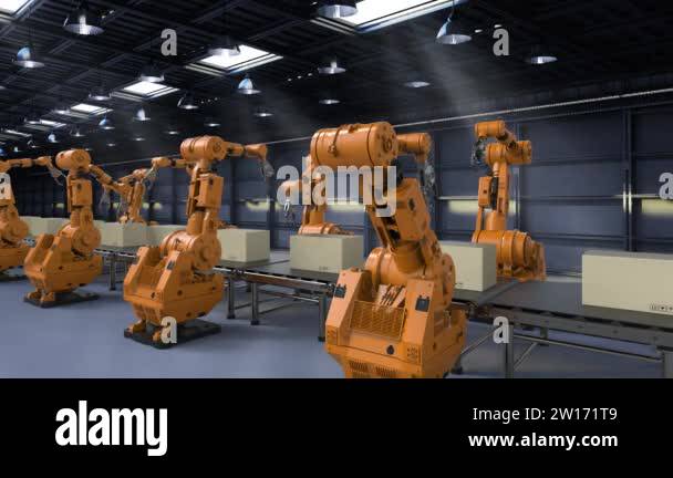 3d rendering robotic arm in factory 4k animation Stock Video Footage ...