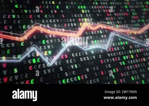 Abstract background with animation of growing charts and flowing ...