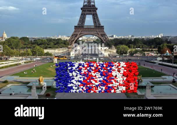 Hearts color France rise forming a cloud background with Eiffel Stock ...