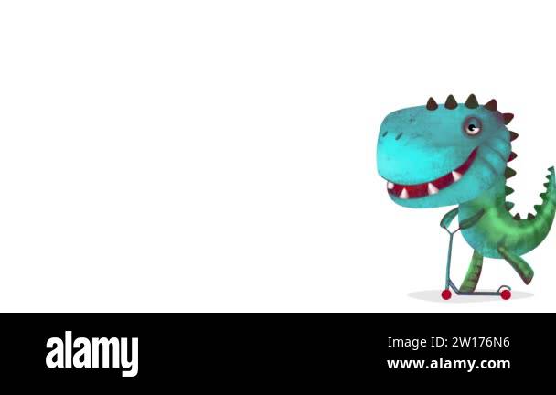cute dinosaur character rides scooter. looped animation. animation 2d ...