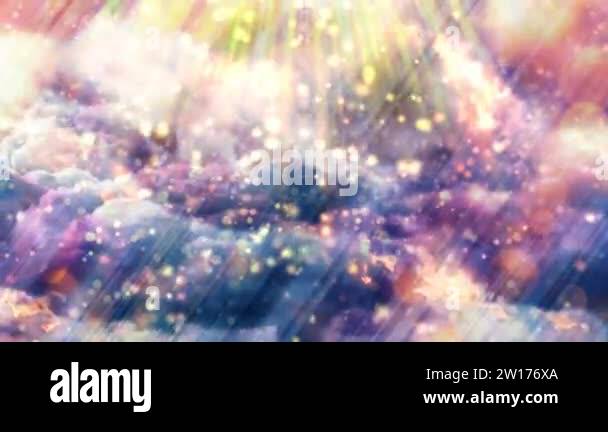 Cloudy Sky with Light Beams and Magical Glowing Particles Falling - 4K ...