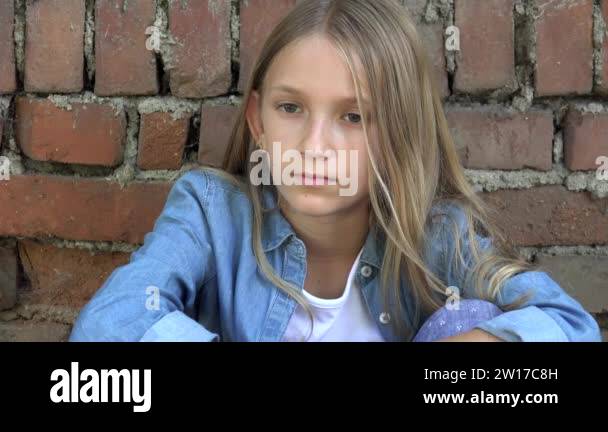 Sad Child, Not Playing Alone Kid, Unhappy Thoughtful Face Girl Outdoor ...