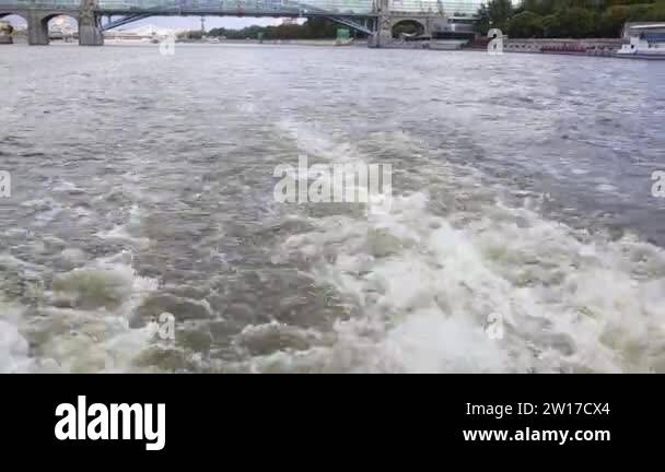 powerboat moving with full speed drive. view from stern of ship with ...