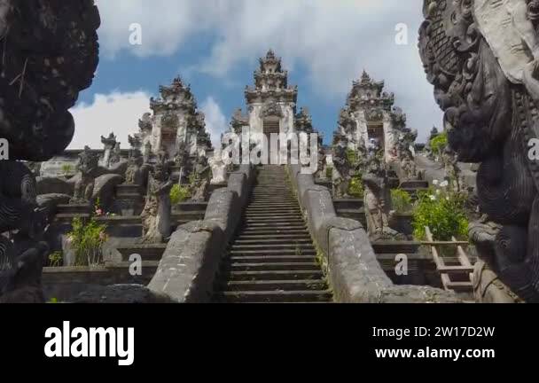 Temple in Bali. Ancient temple in bali. A long staircase to the temple ...
