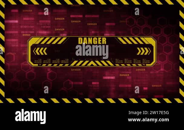 Danger message with copy space. Hexagon geometric design and binary numbers background. Digital ...