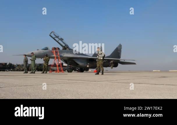 Bottom View of Military Fighter Jet with Pilot Serbian Air Force MiG-29 ...