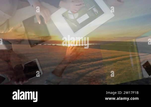 Animation of an overhead view of a group of male and female office ...