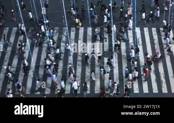 High Angle Shot of a Crowded Pedestrian Crossing in Big City. Augmented ...