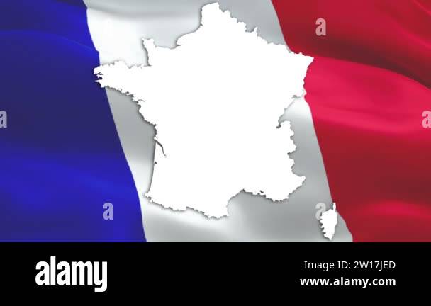 French map flag Paris waving in wind video footage Full HD. French map ...