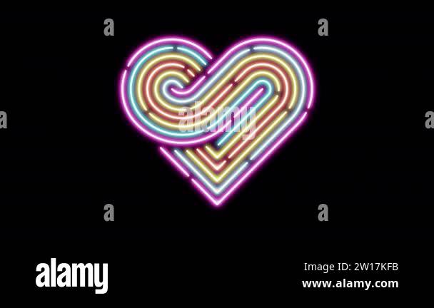 Heart neon dash line lighting moving pattern colorful, technology ...