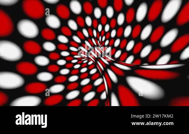 Black, red and white psychedelic optical illusion. Abstract hypnotic animated background. Polka ...