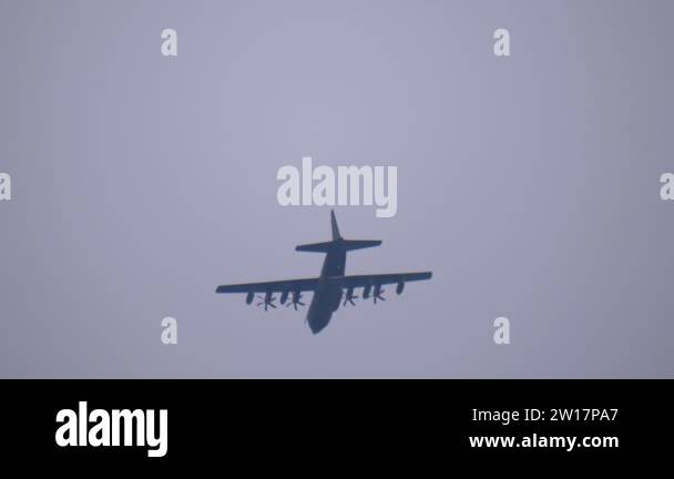 Military Transport Aircraft Lockheed C130j Overflight Stock Video ...