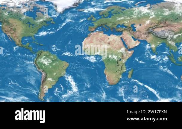 Realistic earth world map. Detailed world atlas animation. Zoom in of ...
