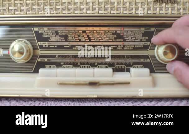 close-up, tuning the radio waves in the radio of an old car Stock Video ...