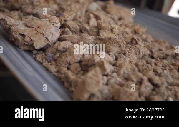 Machines working and conveyor line transporting sand. Conveyor belt on ...