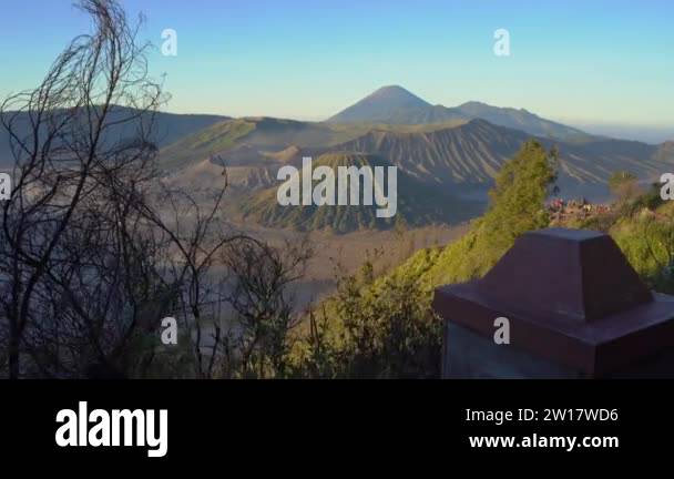 Sunrise at the view point on the Bromo volcano inside the Tengger ...