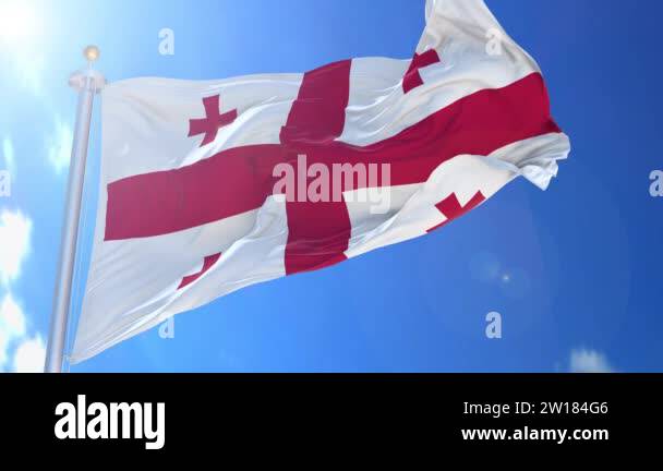 Georgia animated flag in the wind with blue sky in the background ...